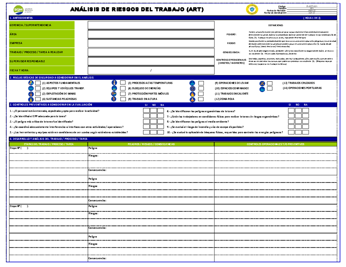 Análisis de Riesgos del Trabajo (ART) 001 - Documento Completo - Studocu