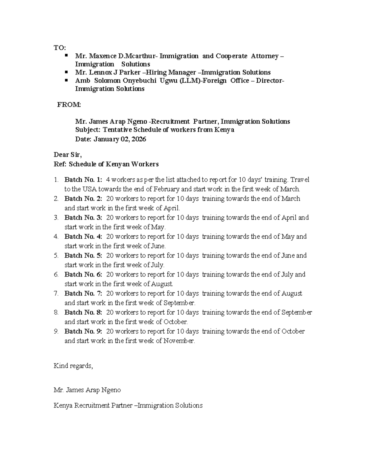 Tentative Schedule for Kenyan Workers - Immigration Solutions - Studocu