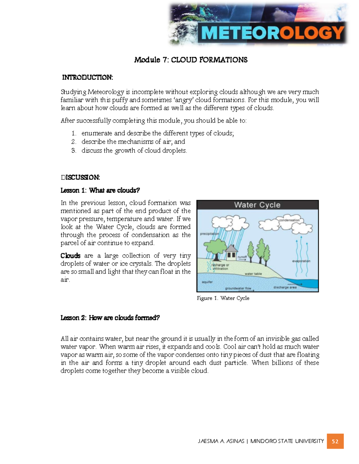 Meteorology Module 7: Understanding Cloud Formations and Types - Studocu