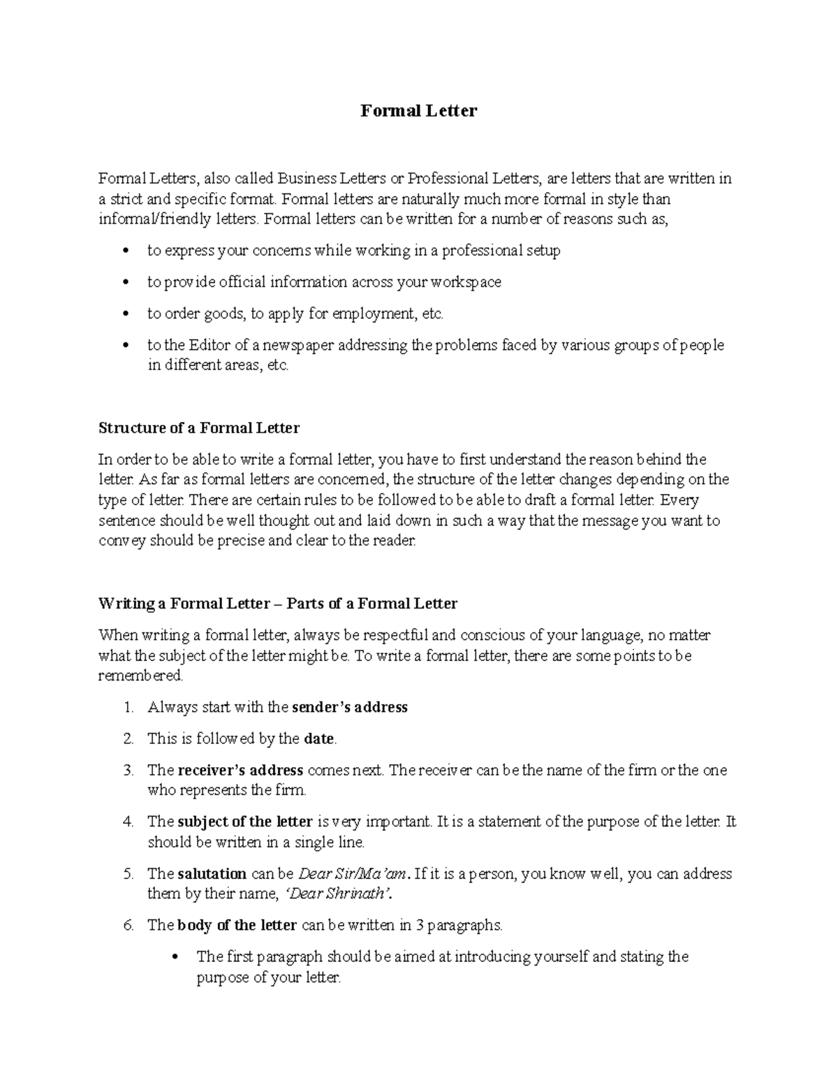 Writing Formal Letters: Structure, Samples, and Common Mistakes - Studocu