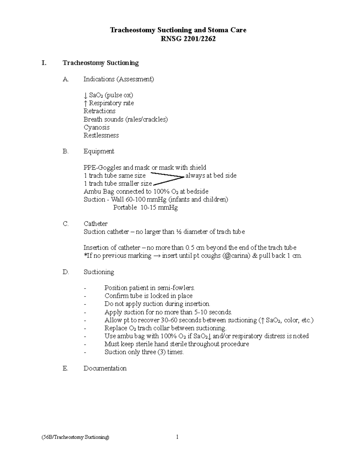 RNSG 2201: Tracheostomy Suctioning & Stoma Care Notes - Studocu