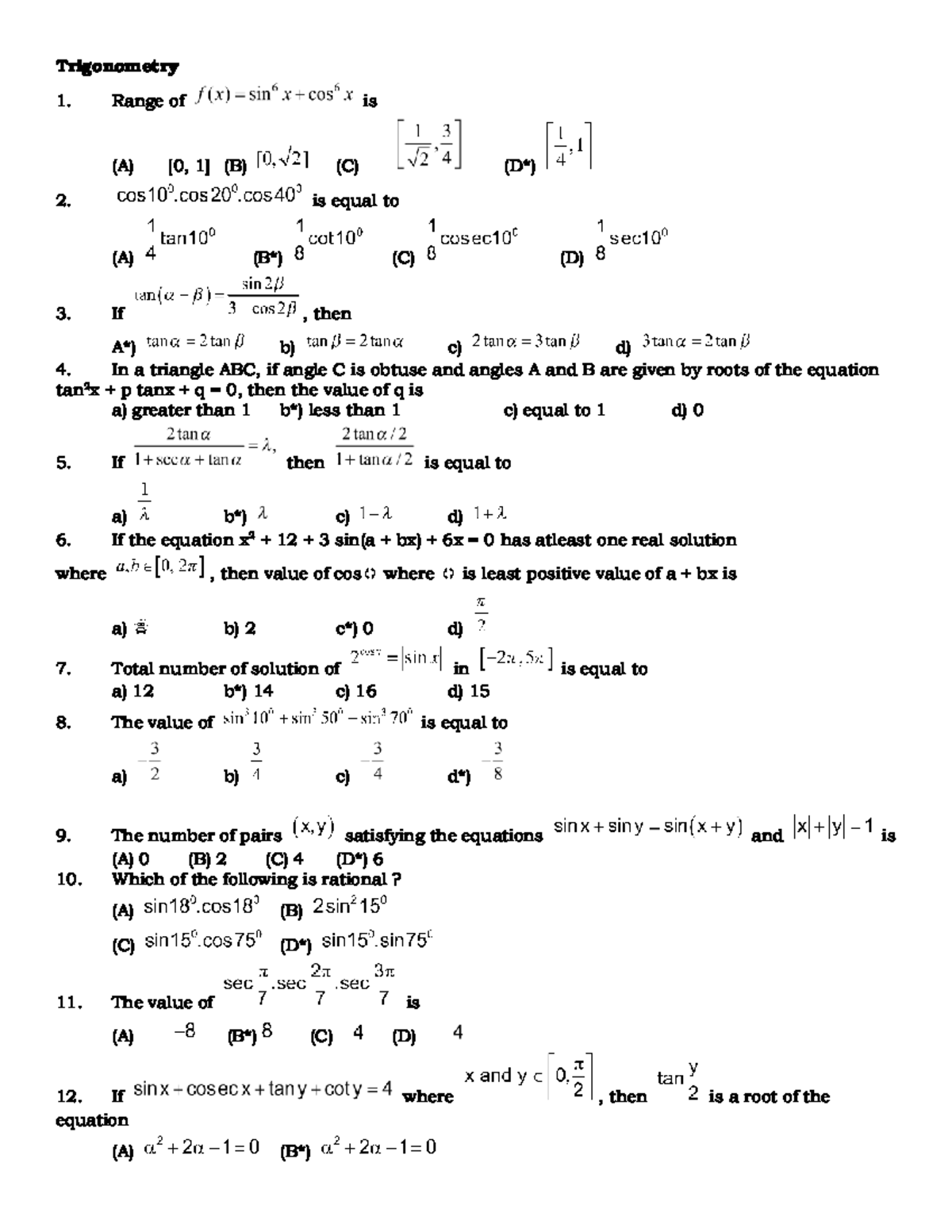 Trigonometry Special SAT Review Notes - Studocu