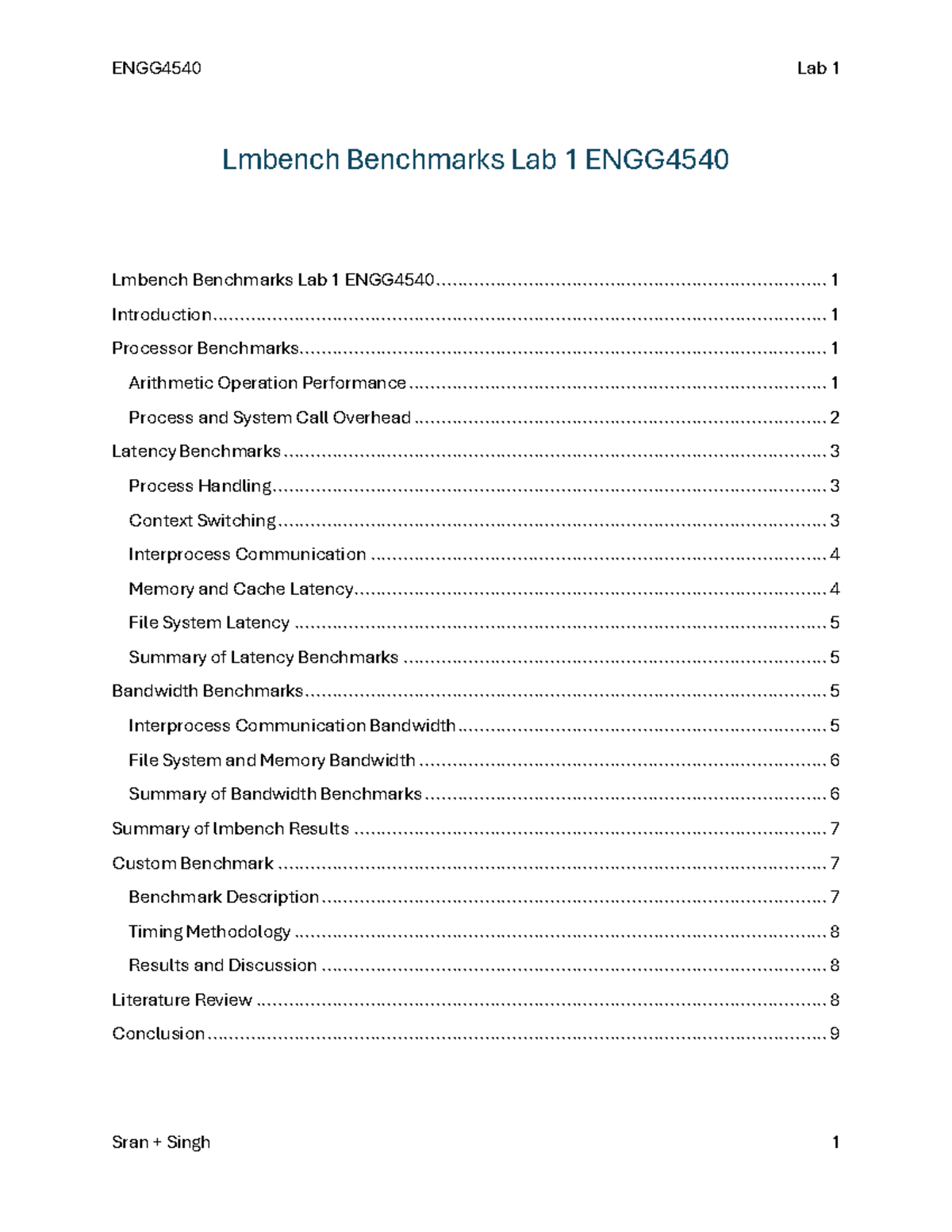 ENGG4540 Lab 1 Report: Performance Evaluation Using Lmbench - Studocu
