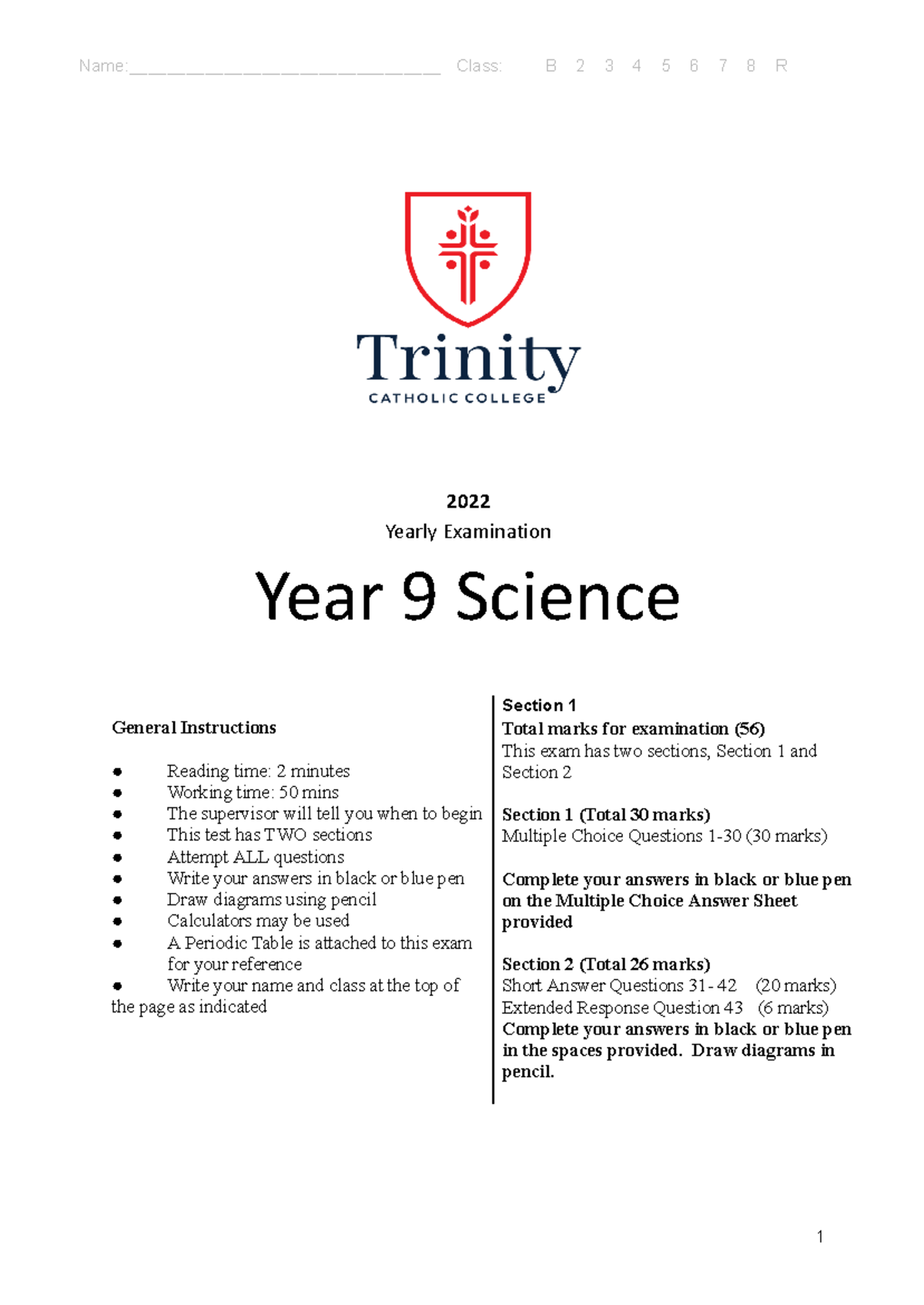 Year 9 Science Past Exam Papers - Comprehensive Study Resources - Studocu
