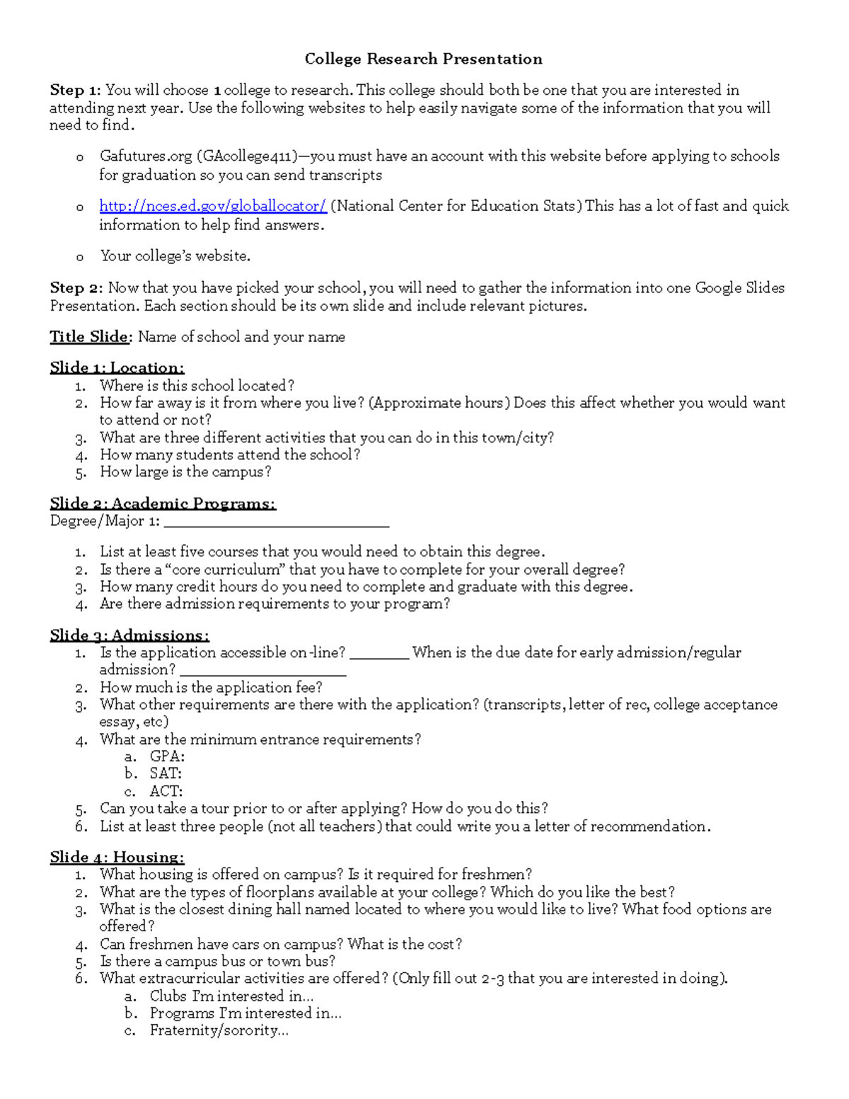 College Research Presentation: Steps to Choose Your Future School - Studocu