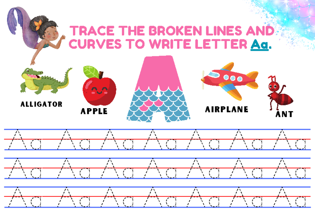 Mermaid Tracing PAD: Learning Curves for Letters A to T - Studocu