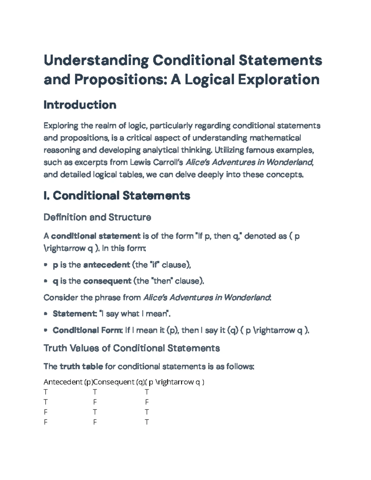 Final Exam Logic 101: Conditional Statements in Alice's Adventures ...