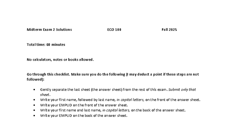 Midterm Exam 2 Solutions ECO 100 Fall 2025 - Master Solutions - Studocu
