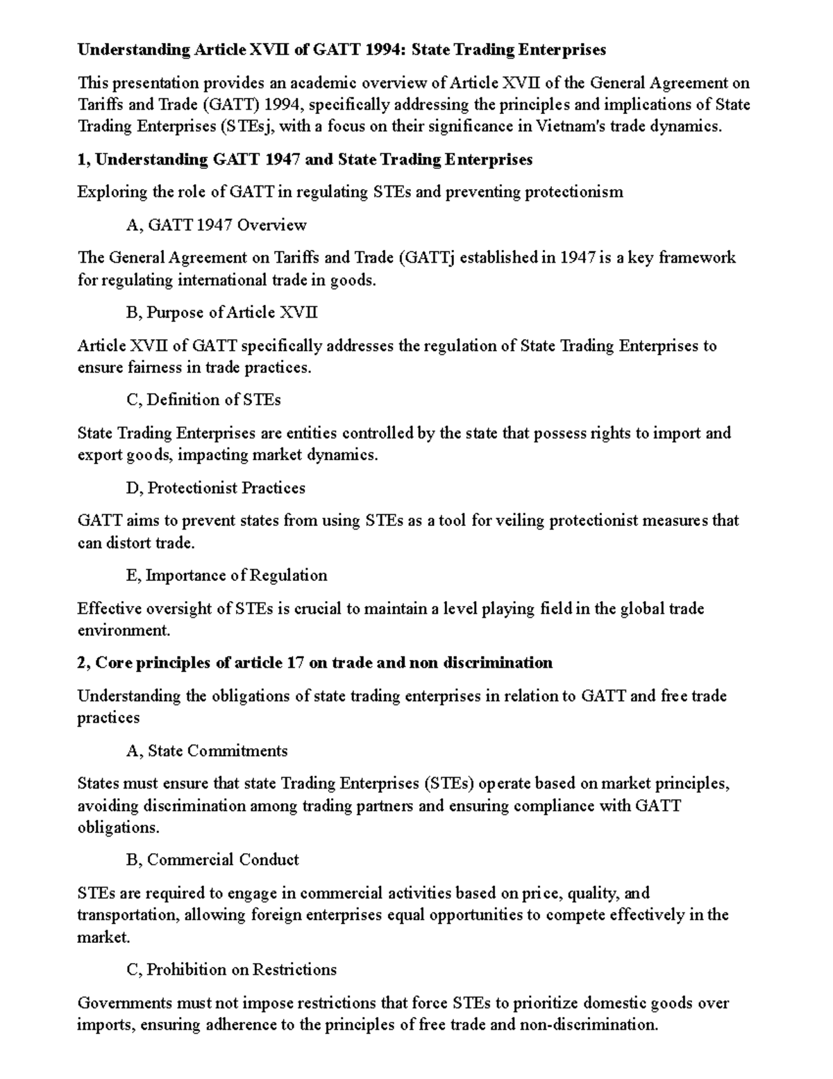 Understanding GATT 1994 Article XVII: State Trading Enterprises ...
