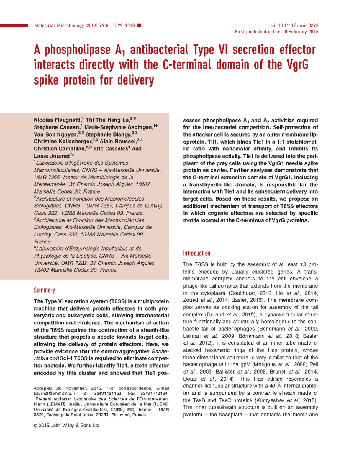 1 Tle1 - The Type VI secretion system (T6SS) is a multiprotein machine ...