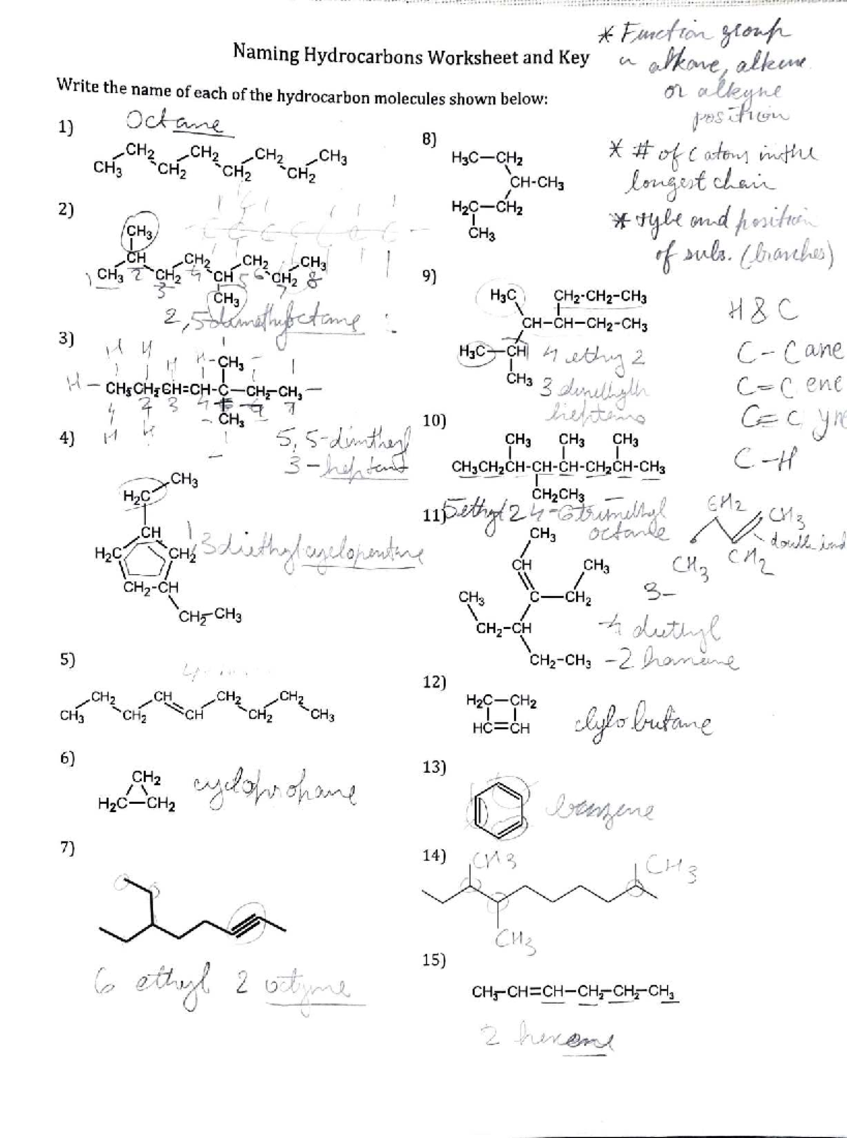 Chem HW: Naming Hydrocarbons & Functional Groups (Lessons 1-13) - Studocu