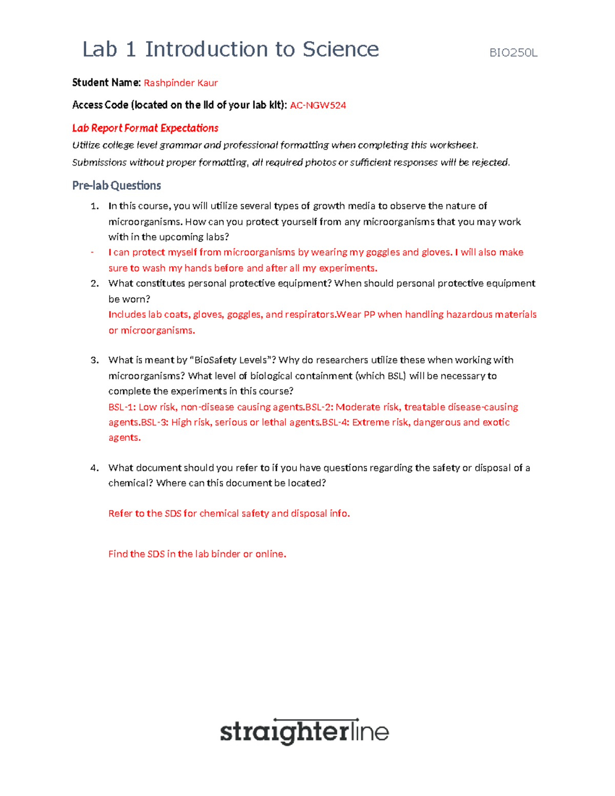 BIO250 Lab 1-1: Introduction to Science and Lab Safety Notes - Studocu