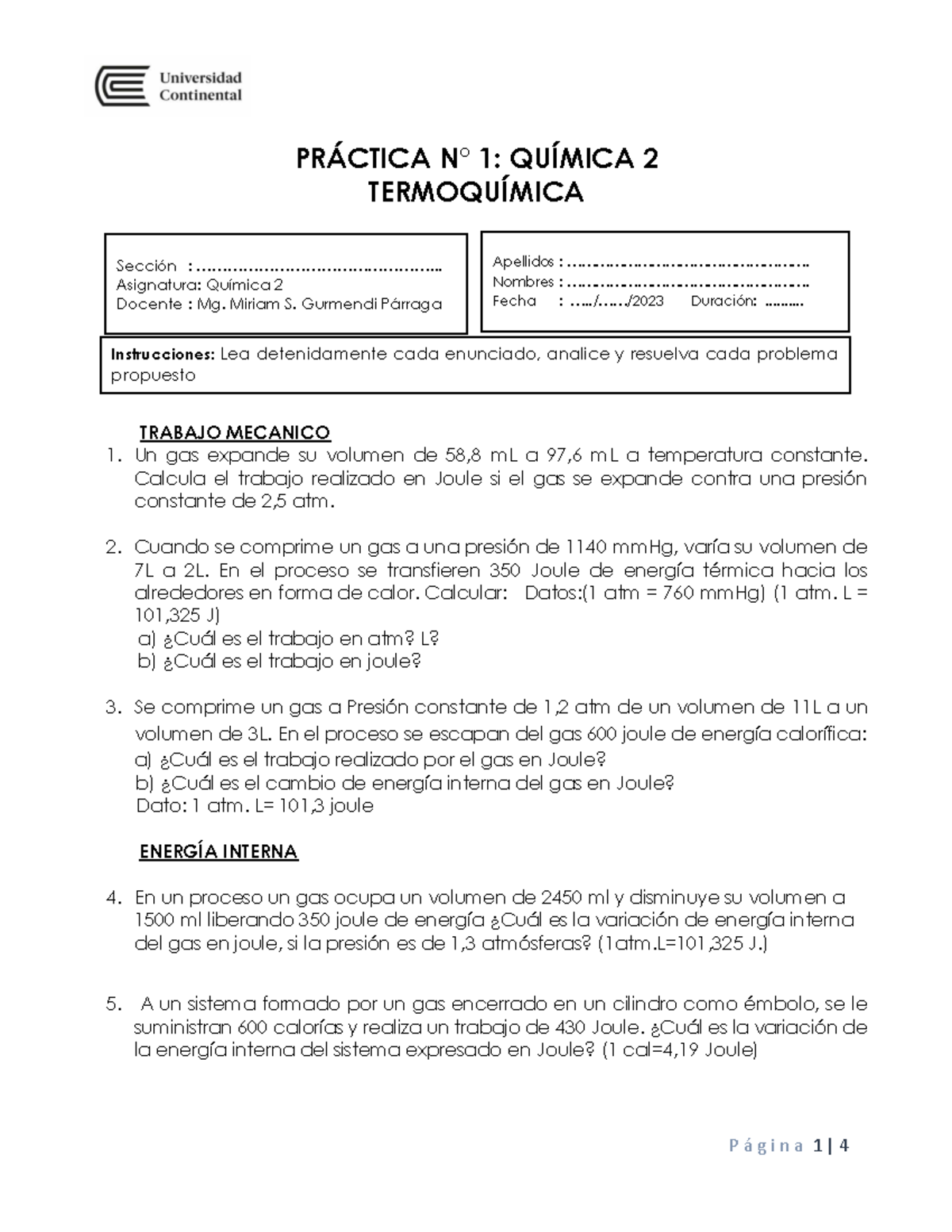 Practica N° 1 Termoquímica I Y II - PRÁCTICA N° 1: QUÍMICA 2 ...