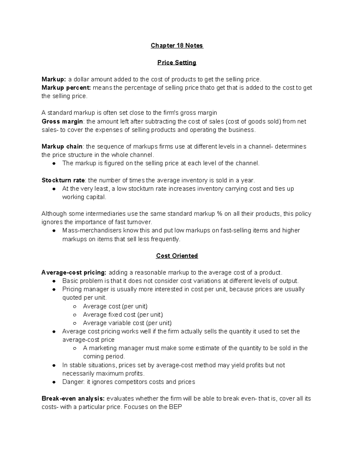 Chapter 18 Notes - Marketing management - Chapter 18 Notes Price ...