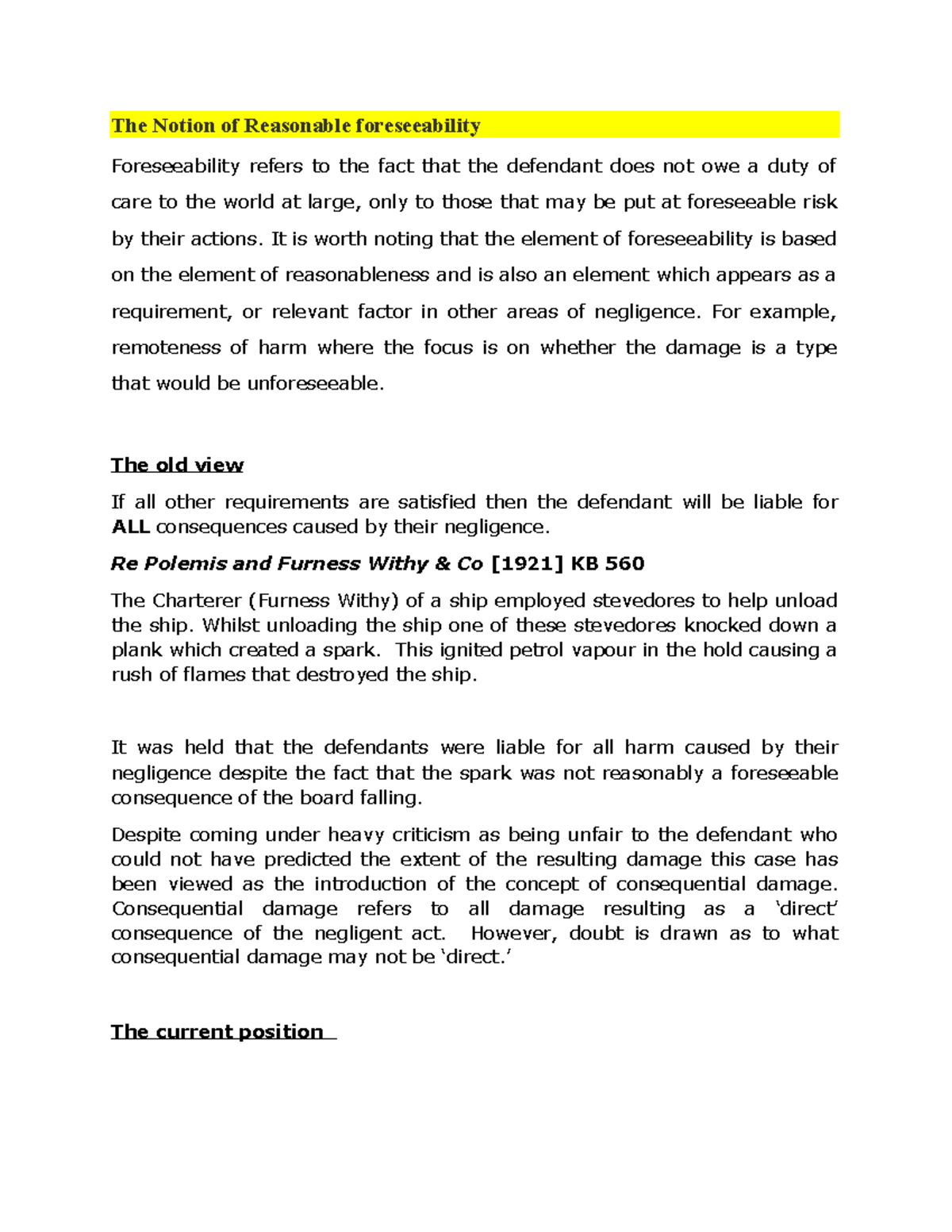 Foreseeability in Negligence: Key Cases and Concepts - DOC - Studocu