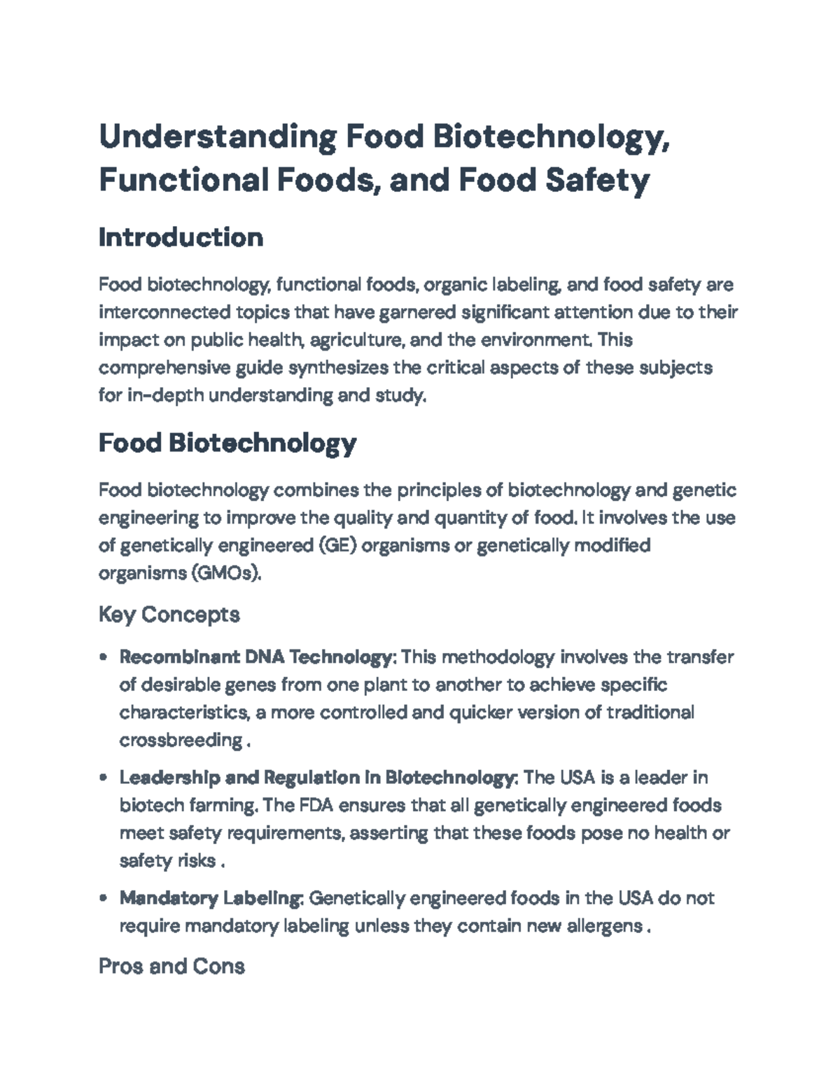 Understanding Food Biotechnology, Functional Foods, and Food Safety ...