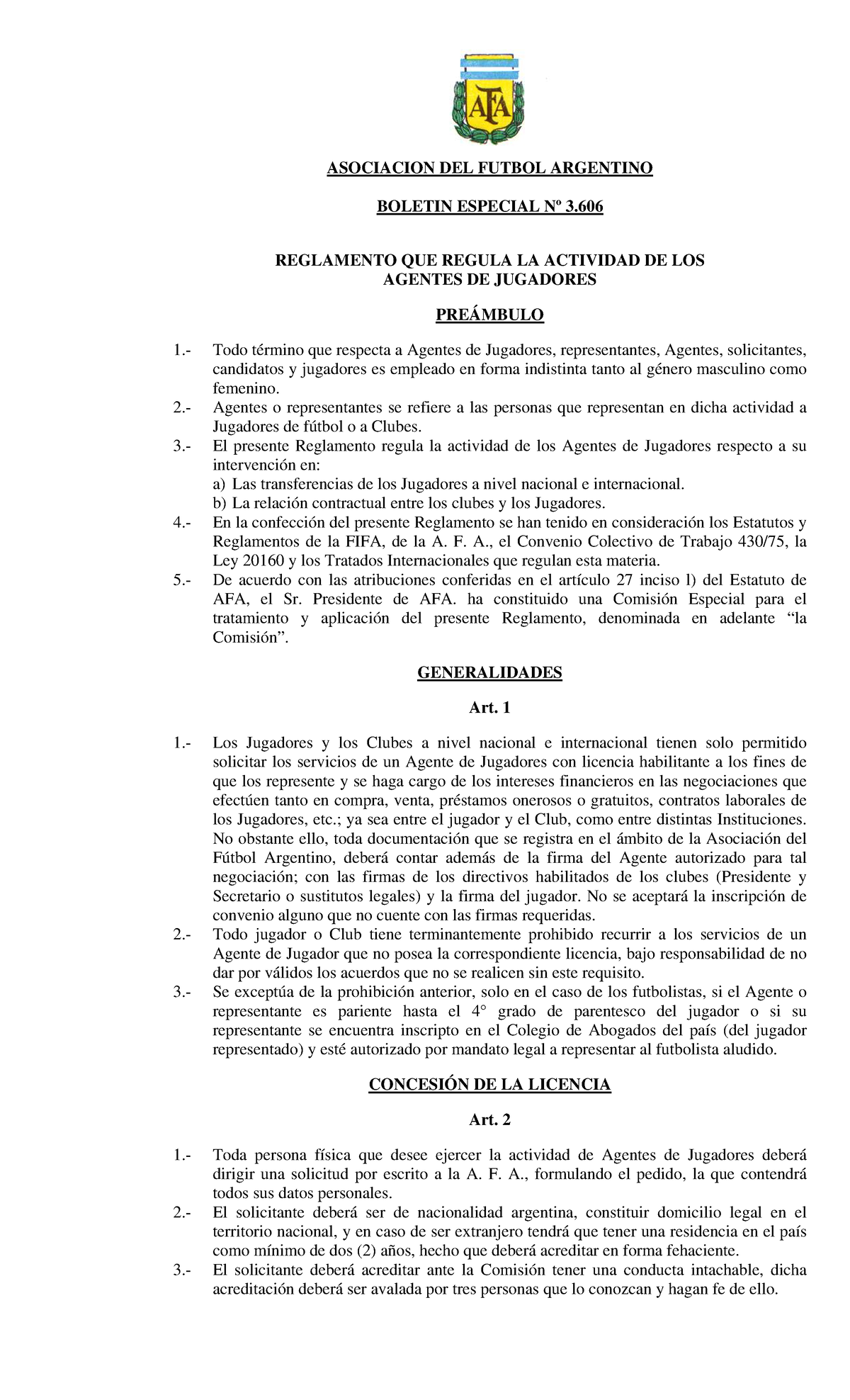Reglamento de Agentes de Jugadores - AFA Boletín Especial Nº 3.606 ...