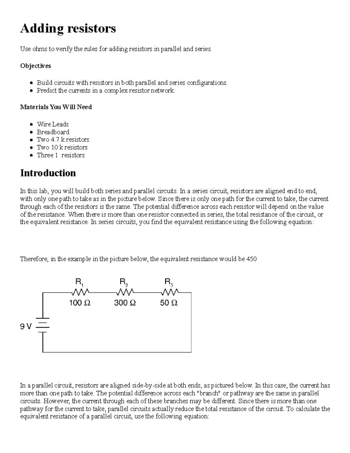 Lab 4: Adding Resistors in Series and Parallel Configurations - Studocu