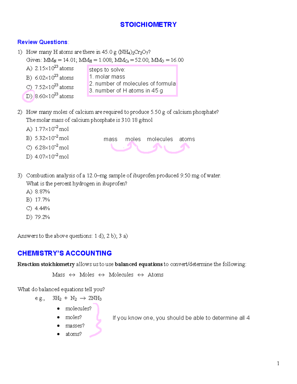 Stoichiometry - notes on this unit of chemistry - STOICHIOMETRY Review ...