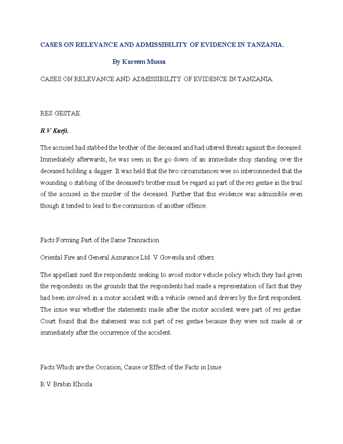 Cases on Relevance & Admissibility of Evidence in Tanzania: Insights ...