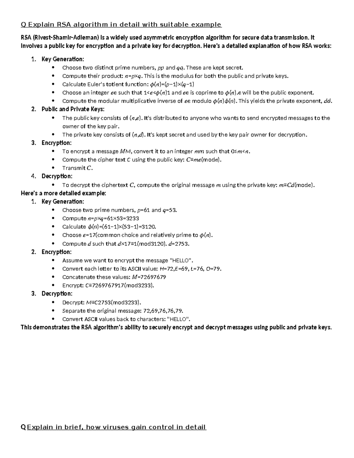 System Security - Solve Question Paper - Q Explain RSA algorithm in ...