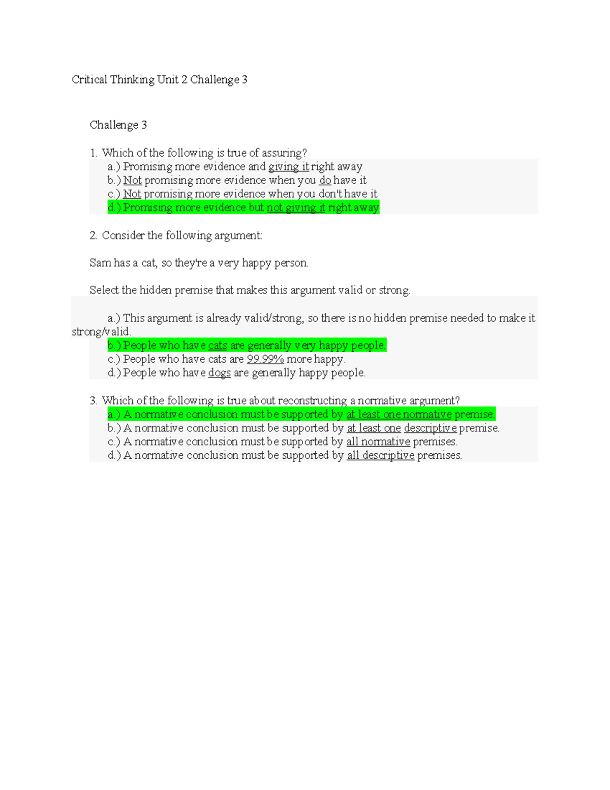Critical Thinking CT-101 Unit 2 Challenge 3 Overview and Questions ...