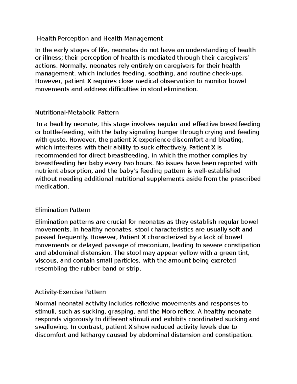 Final Exam: Health Perception & Management in Neonates (Gordon's) - Studocu