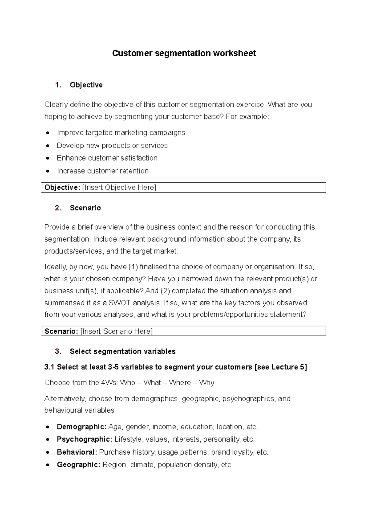 Customer Segmentation Worksheet 1: Objectives & Variables Analysis ...