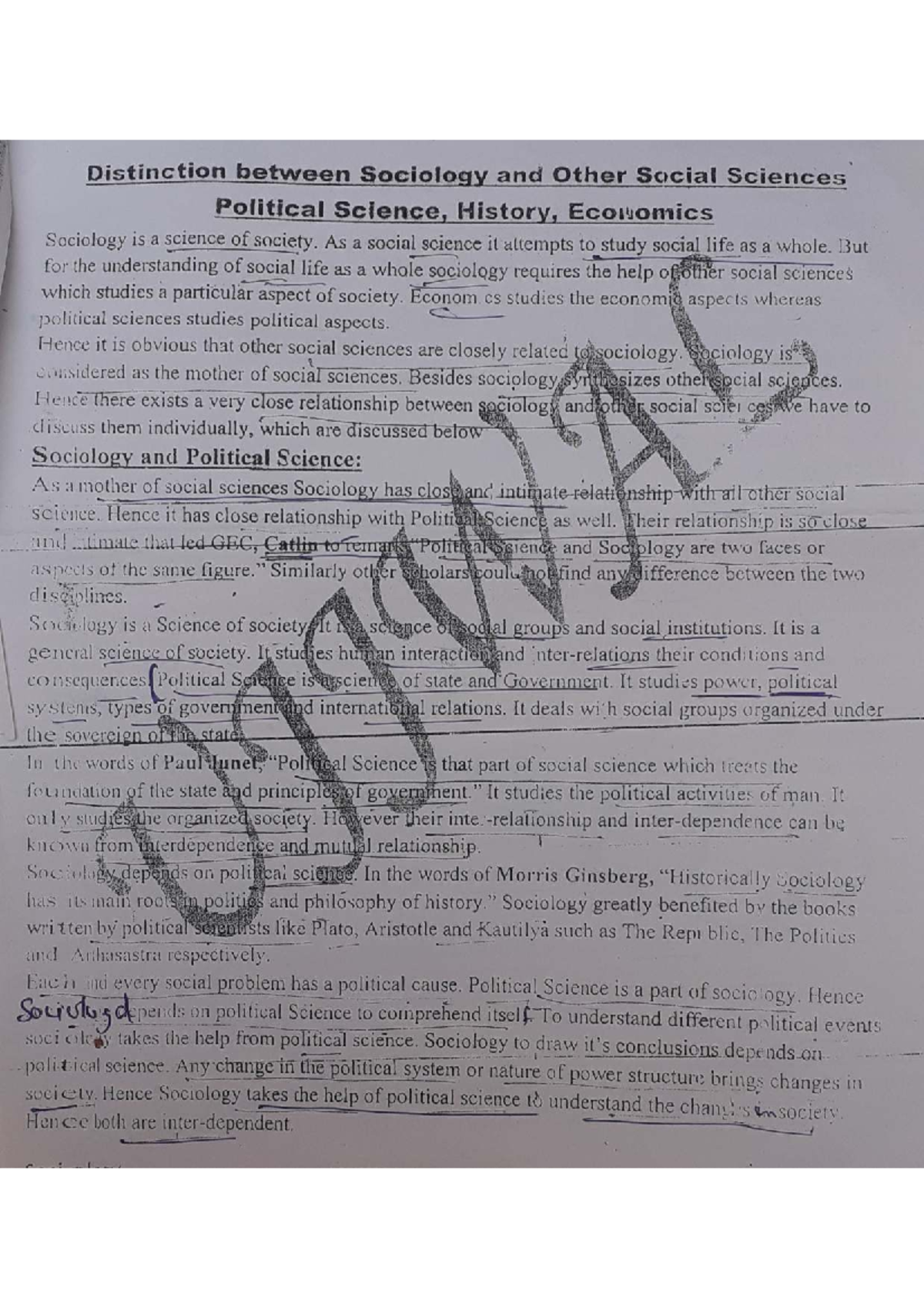 Sociology and Its Distinction from Political Science, History, and ...