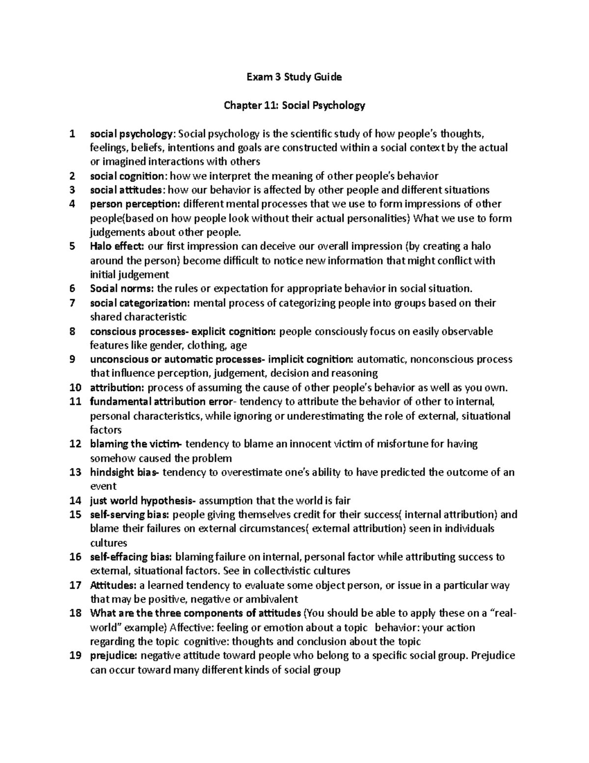 PSYC 102 Exam 3 Study Guide - Exam 3 Study Guide Chapter 11: Social ...