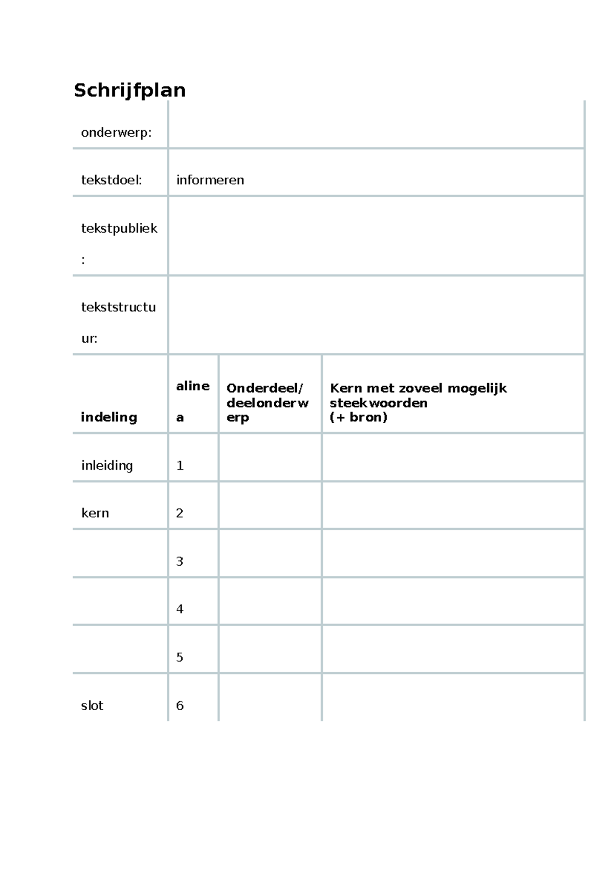 Leeg-Schrijfplan - hoii - Engels - Schrijfplan onderwerp: tekstdoel ...