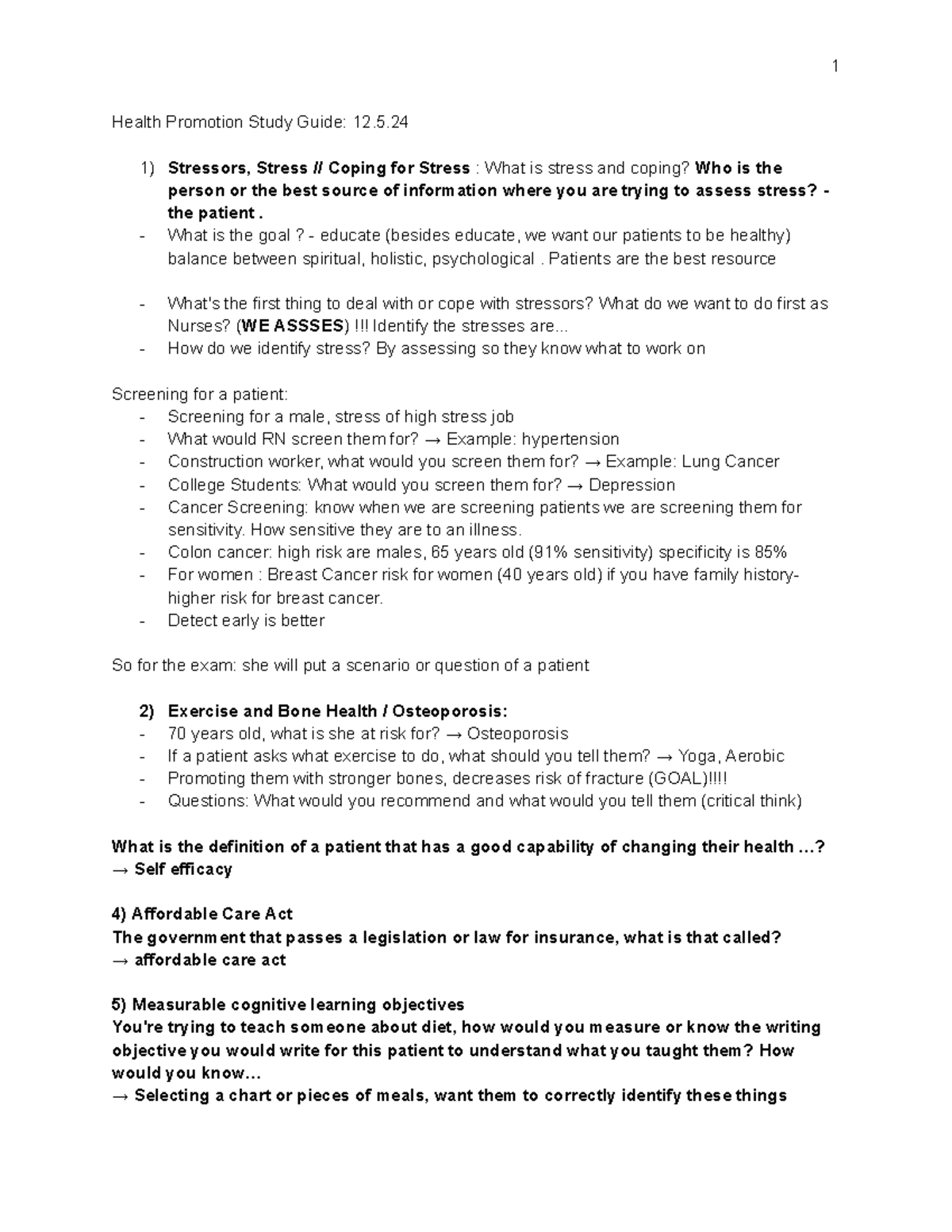 Health Promotion Study Guide: Stress, Exercise, and Prevention ...