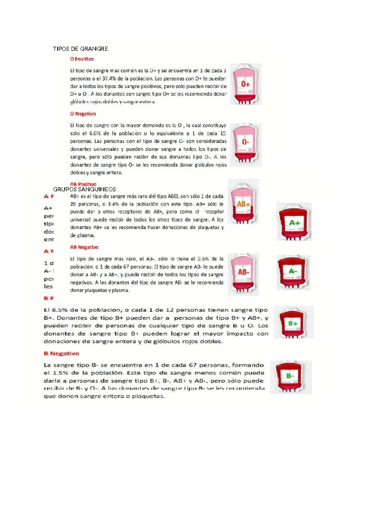 Tipos de Sangre y su Compatibilidad: Guía Completa para Transfusiones - Studocu