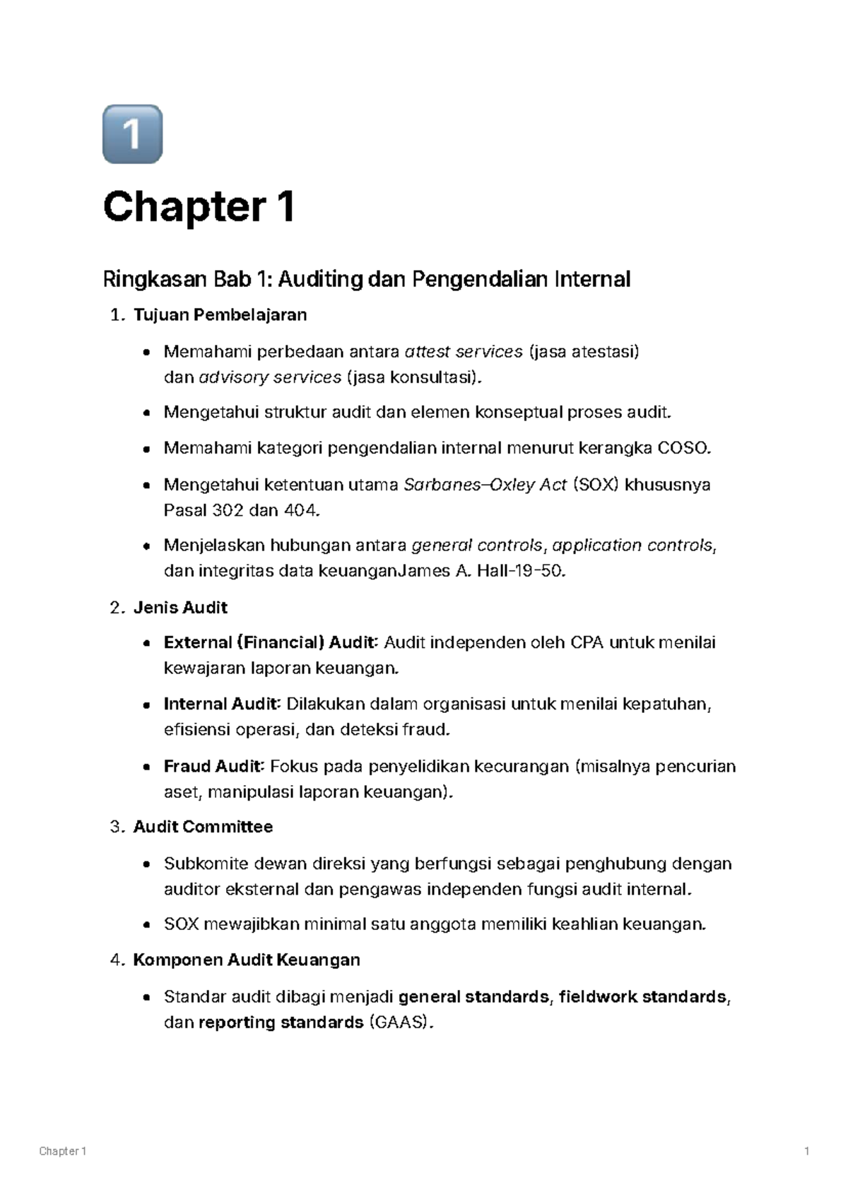 Chapter 1 Ringkasan: Auditing dan Pengendalian Internal - Studocu