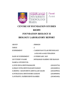 Jotter bio exp 4 - Experiment 4: cardiovascular physiology and blood agglutination - Experiment ...