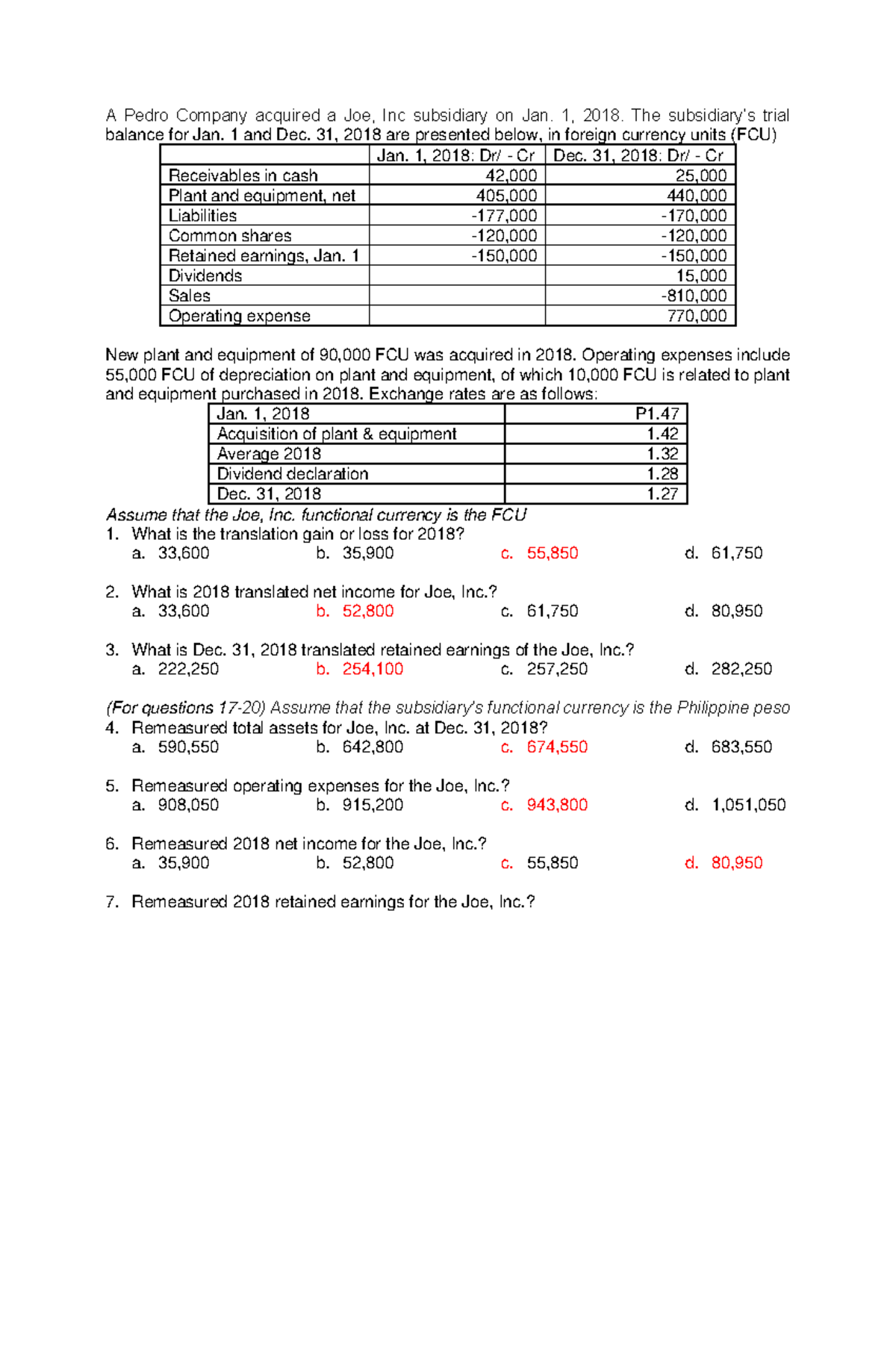 Foreign Currency - A Pedro Company acquired a Joe, Inc subsidiary on ...