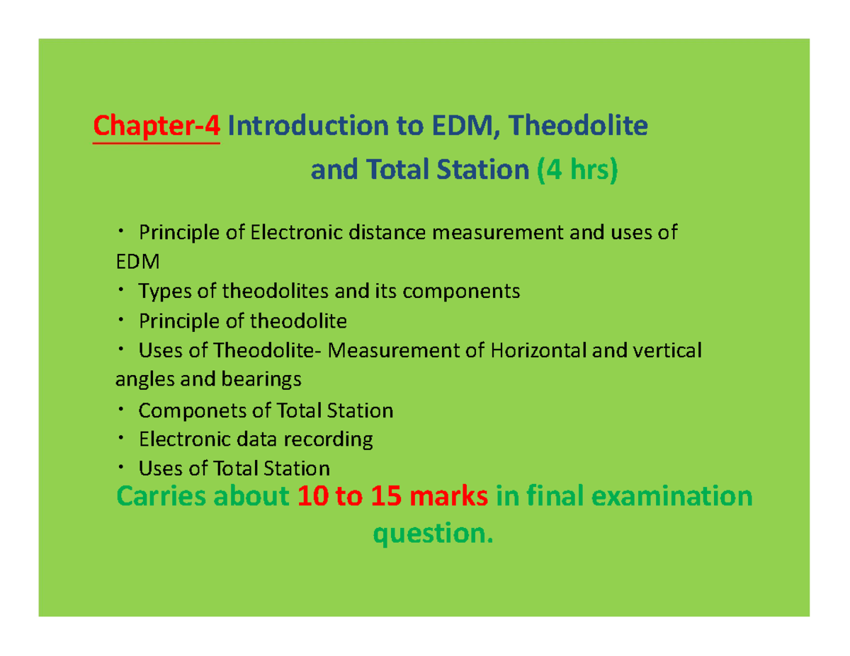 Survey 1: Introduction to EDM, Theodolite & Total Station (4 hrs) - Studocu