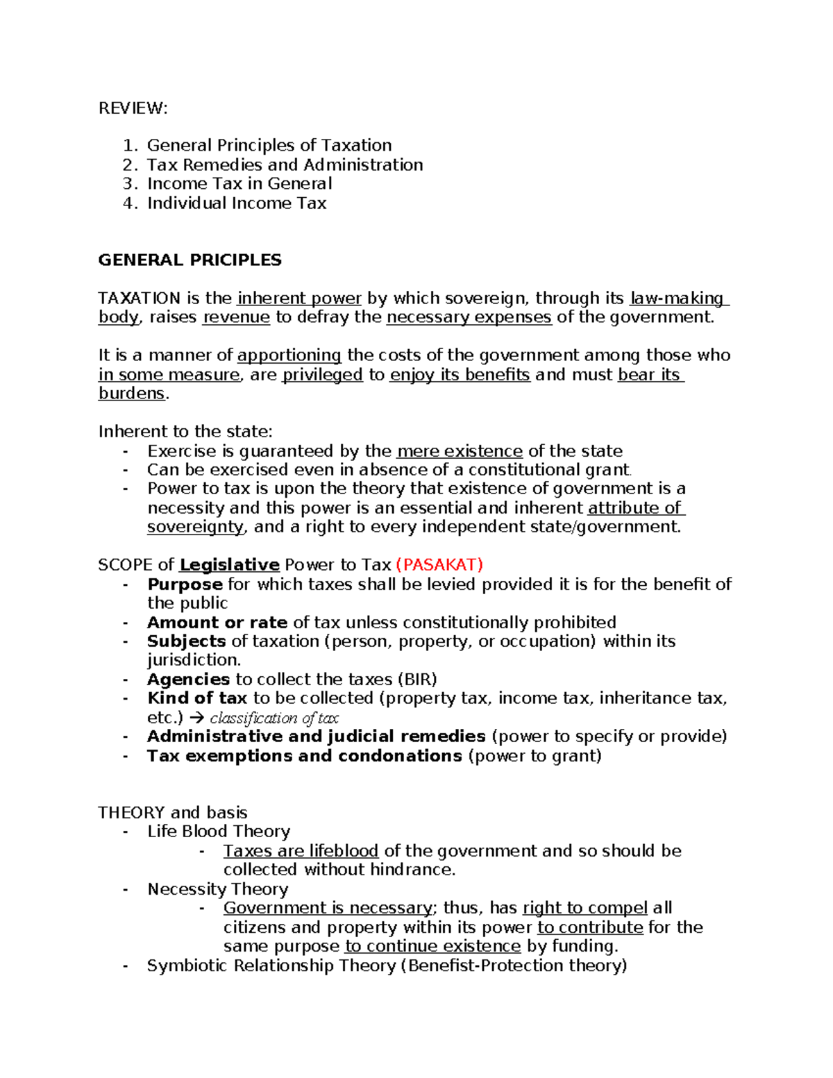 Taxation Principles Review: Comprehensive Overview & Key Concepts - Studocu