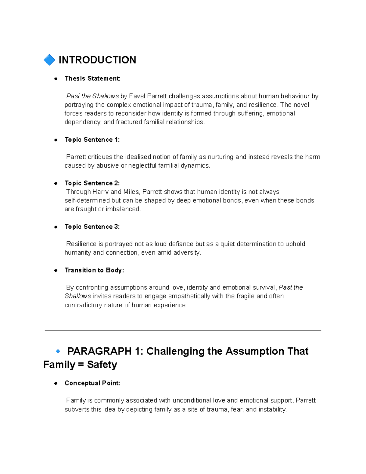 Common Module - PTS Essay on Favel Parrett's "Past the Shallows" - Studocu