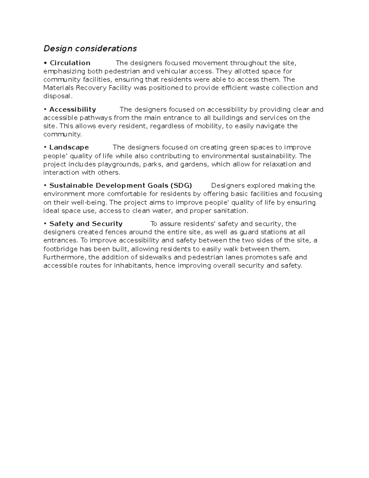 Design Considerations - Design considerations • Circulation The ...