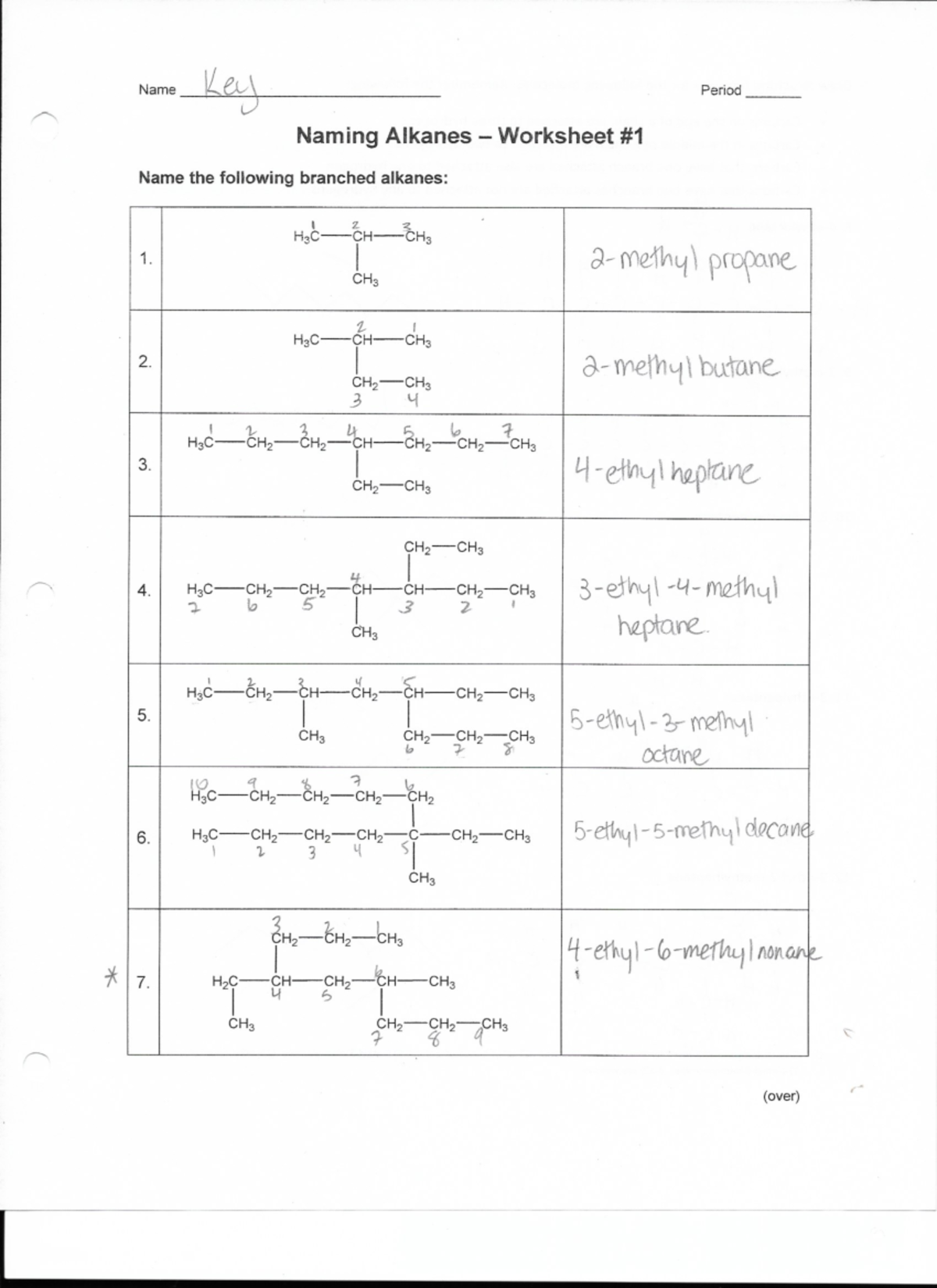Organic 2 alkanes ws key - General Chemistry - Name Key Period Naming ...