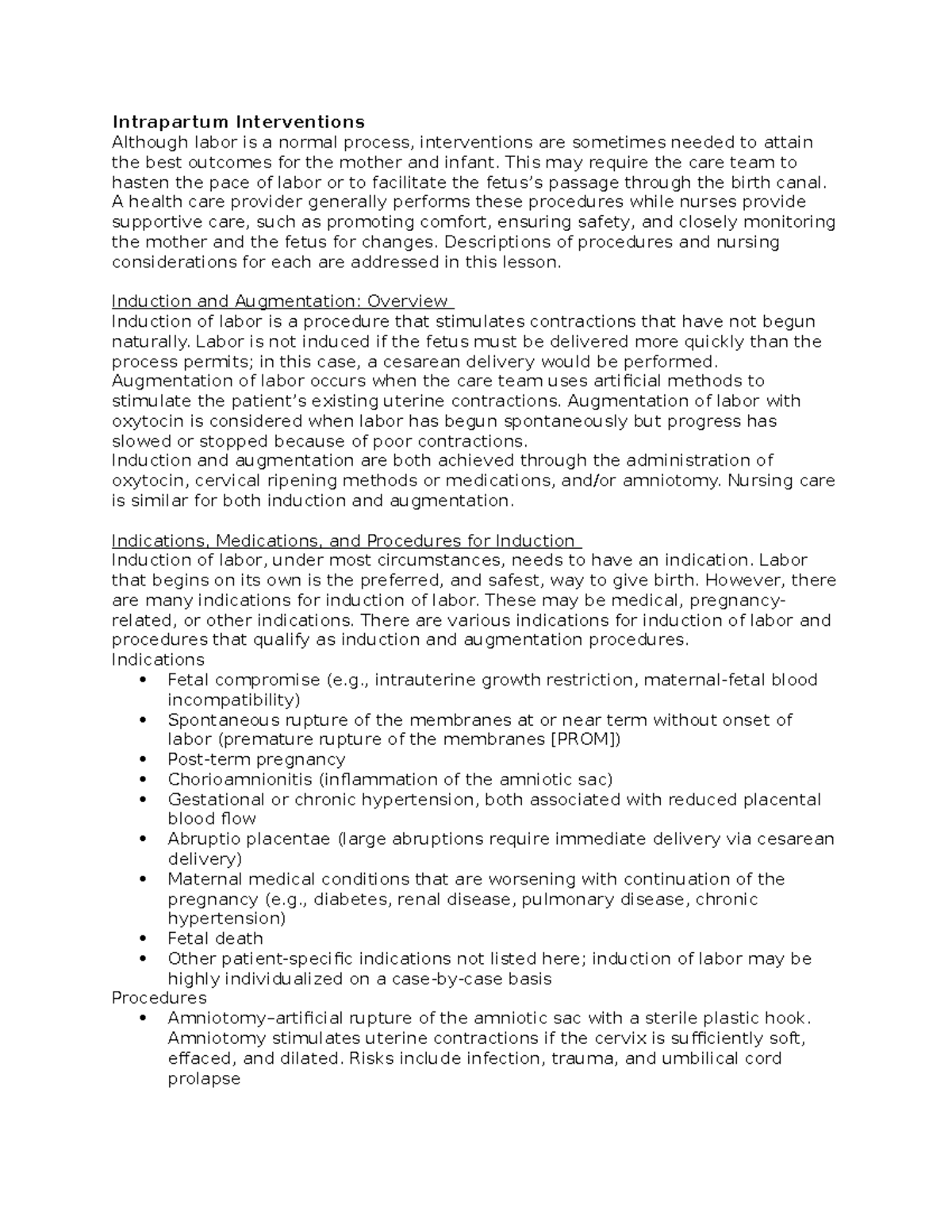 Intrapartum Interventions: Induction, Augmentation, and Nursing Care ...