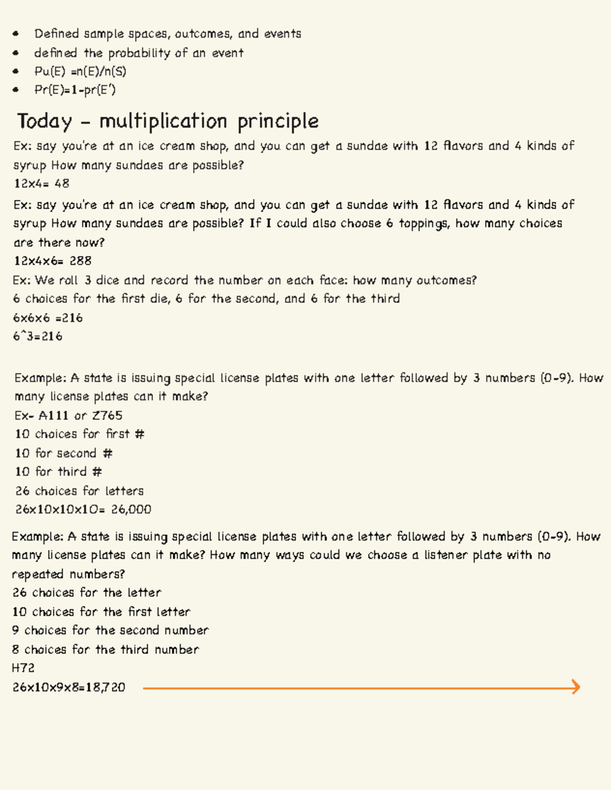 Lecture Notes on Probability & Multiplication Principle (MATH 101 ...