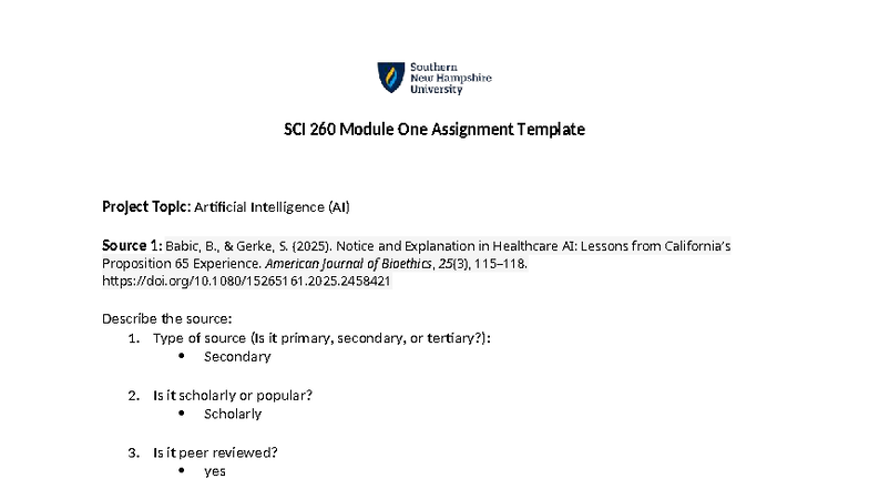 SCI 260 Module One Assignment: Exploring AI in Healthcare and Education ...