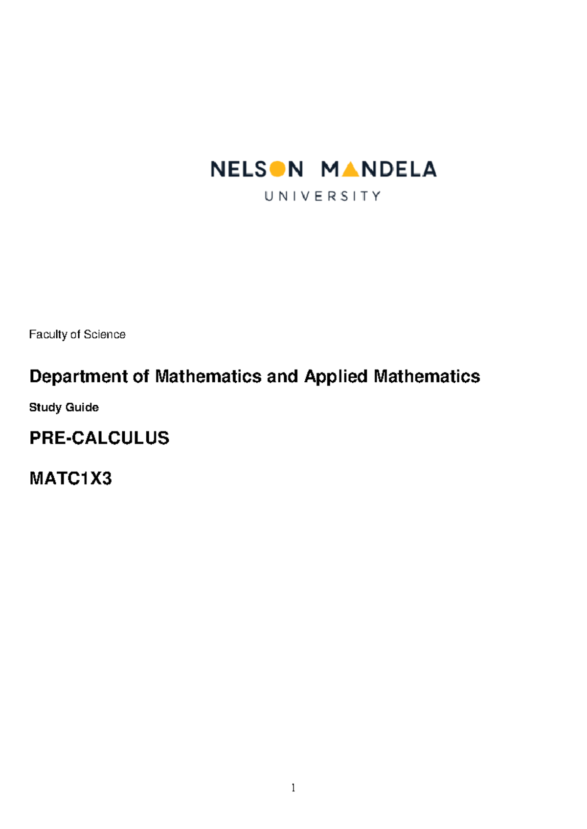 Study Guide: Pre-Calculus MATC1X3 - Studocu