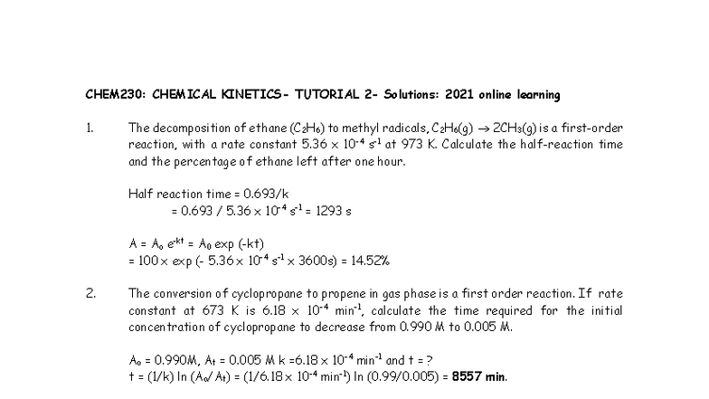 CHEM230: Chemical Tutorial Solutions for Practice and Review - Studocu