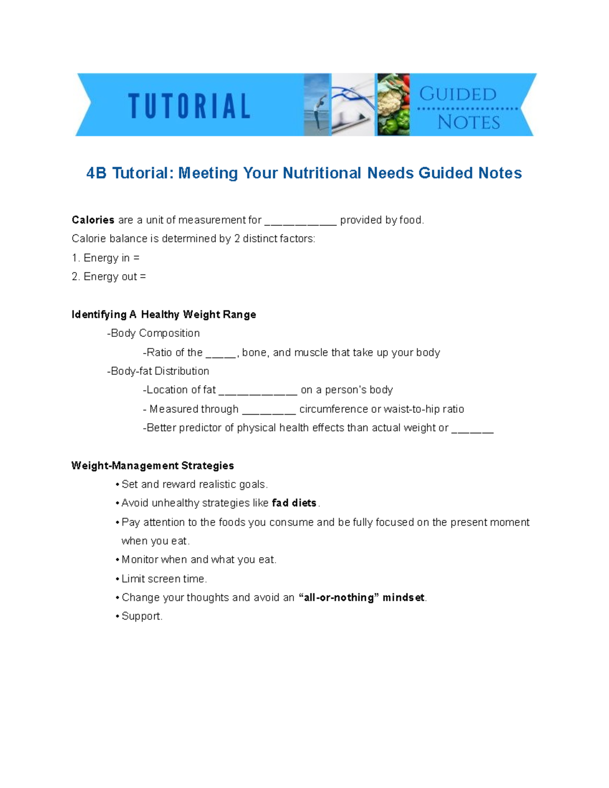 4B Tutorial: Guided Notes on Meeting Nutritional Needs - Studocu