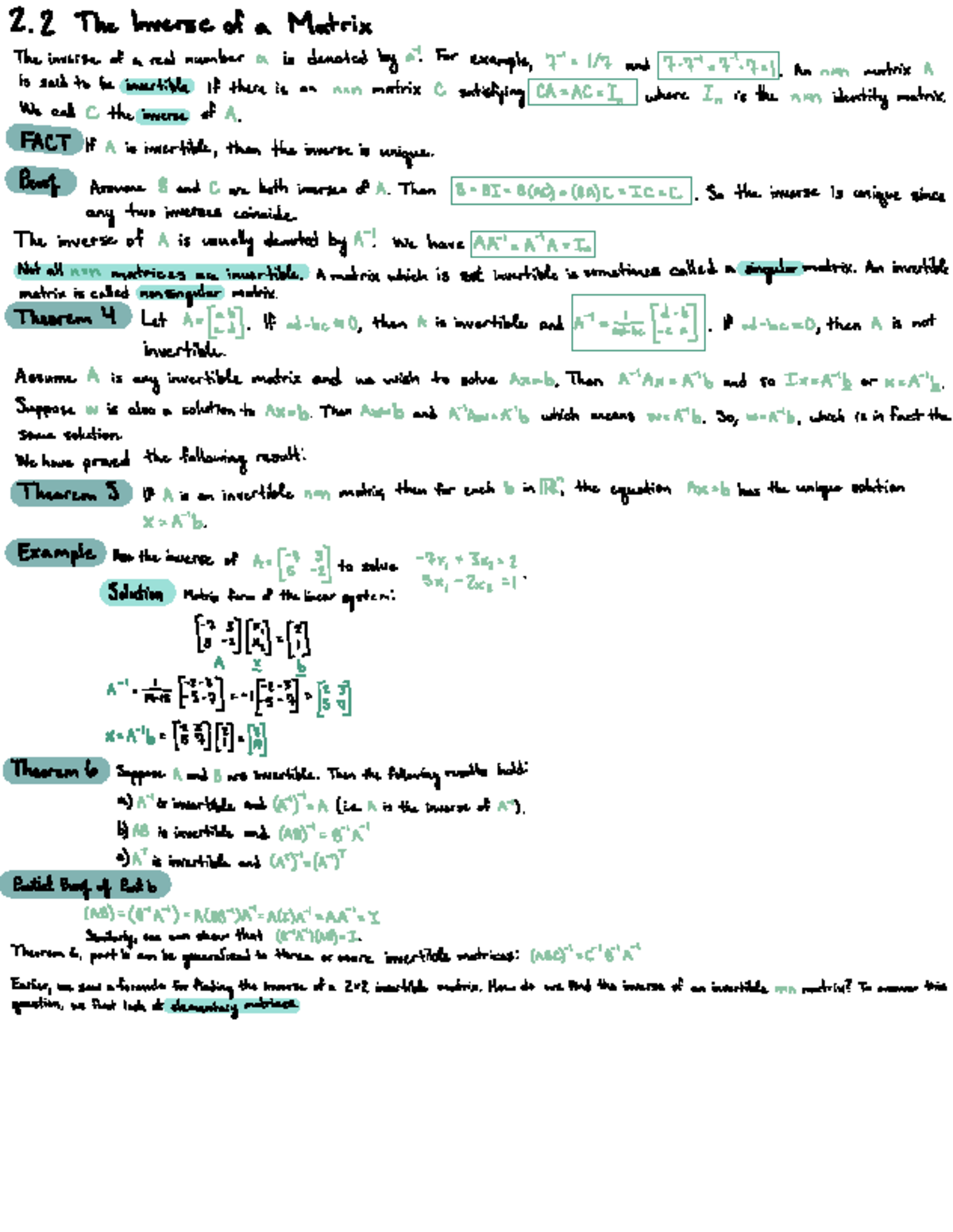 2.2 Lecture Notes on Inverse Matrices and Their Properties - Studocu