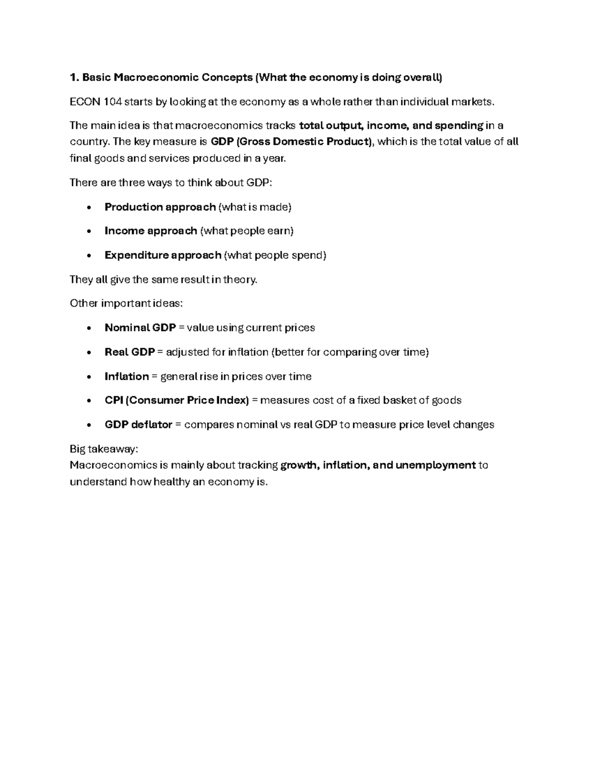 Basic Macroeconomic Concepts - Lecture Notes ECON 104 - Studocu