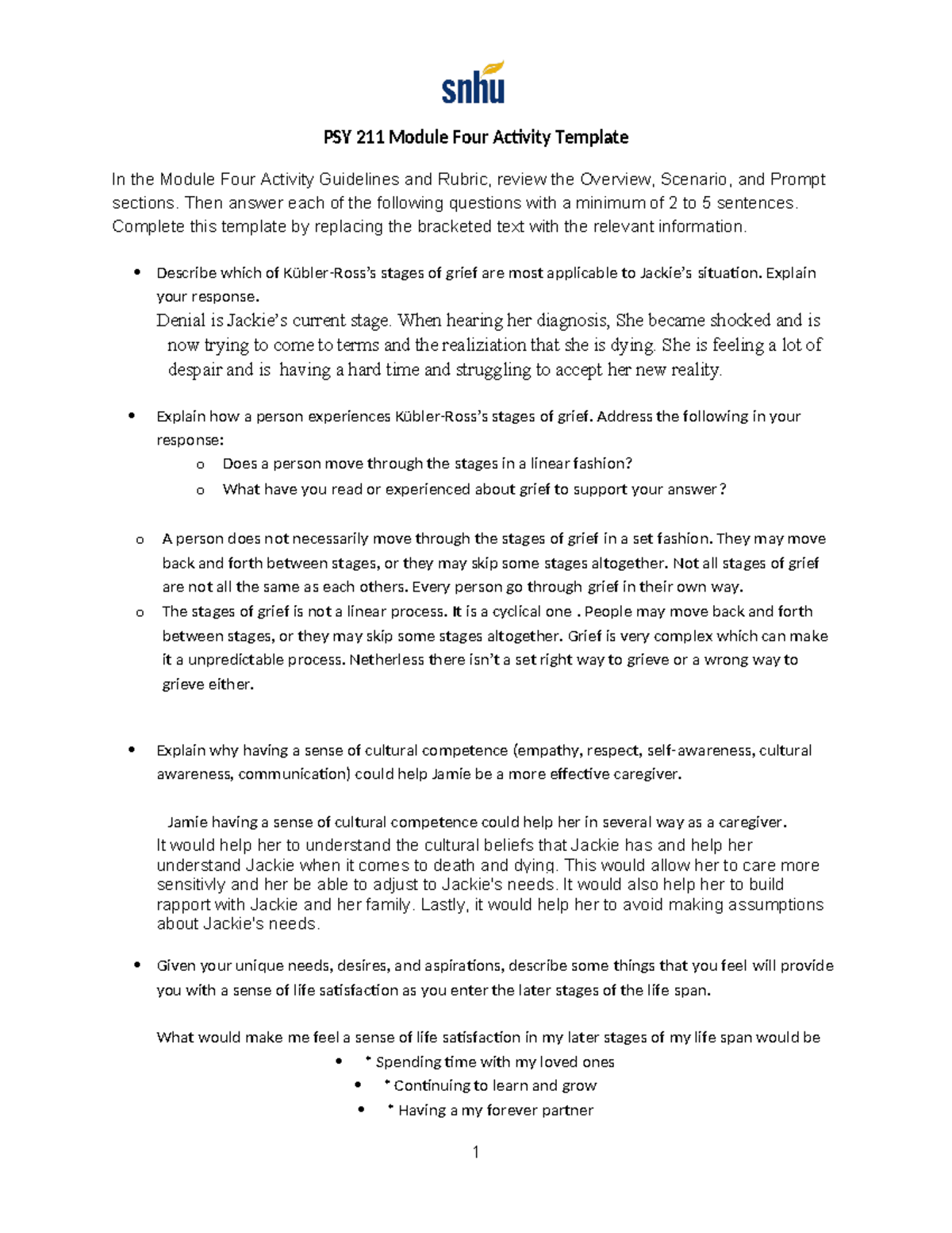 PSY 211 Module Four Activity Template 1 - PSY 211 Module Four Activity ...